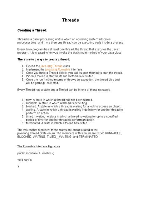 Creating And Managing Threads In Java Key Concepts And Examples Pdf