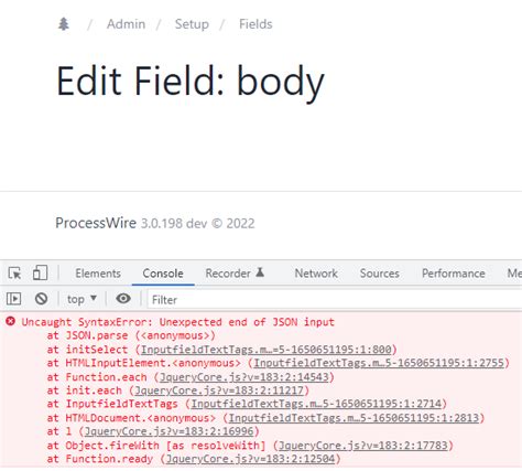 field editor error caused by field tags with unallowed characters · issue 1536 · processwire