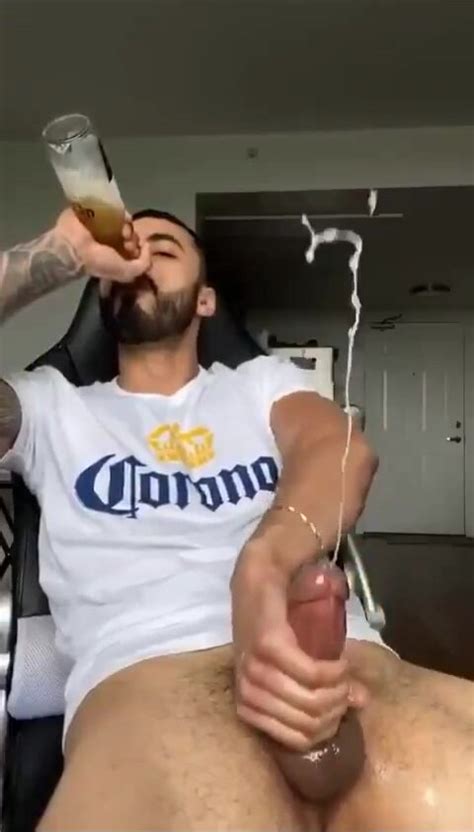 Straight Guy Chugging A Beer While Jerking And Cumming