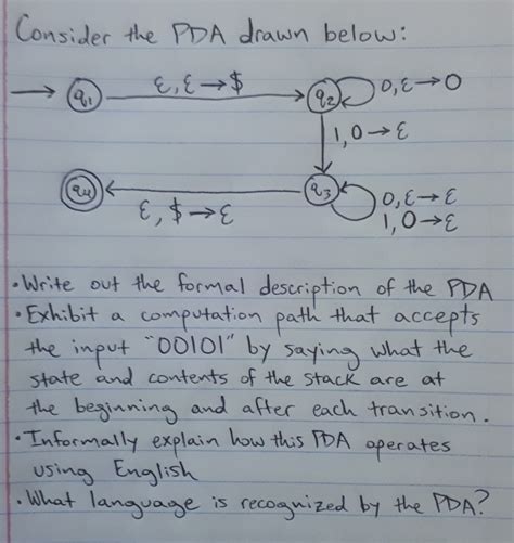 solved consider e pda drawn below write out the formal