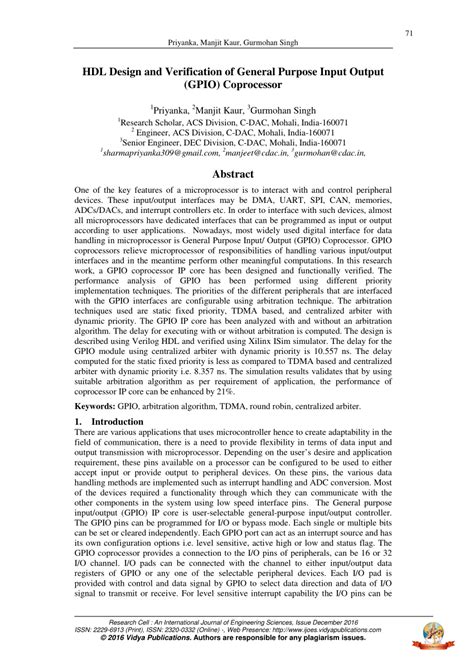 Pdf Hdl Design And Verification Of General Purpose Input Output Gpio Coprocessor