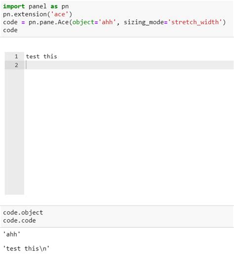 ace pane is still linked with `code` not the updated `object` · issue 843 · holoviz panel · github