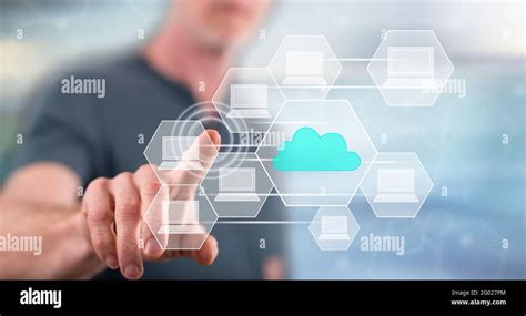 Man Touching A Cloud Computing Concept On A Touch Screen With His Finger Stock Photo Alamy