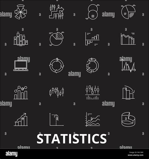 Statistics Editable Line Icons Vector Set On Black Background Statistics White Outline