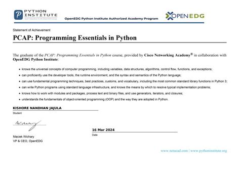 completed a python course on cisco kishorenandhan jajula posted on
