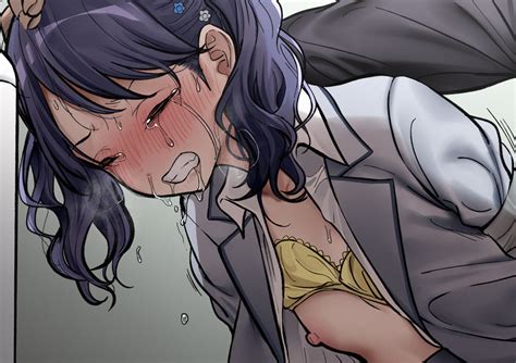 Rule 34 1boy Arms Behind Back Black Hair Blush Bra Bra Lift Breasts