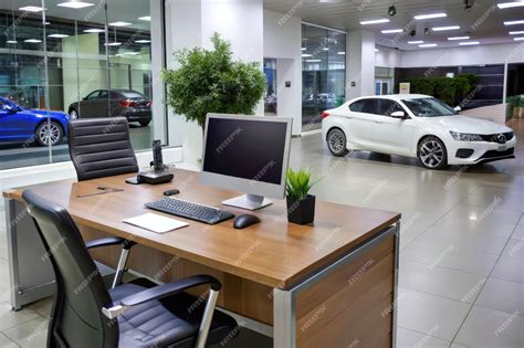 Modern Dealership Workspace Featuring Sleek Desk And Computer Setup Generative Ai Premium Ai
