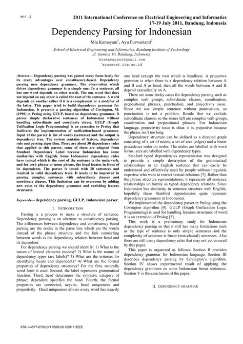 Pdf Dependency Parsing For Indonesian