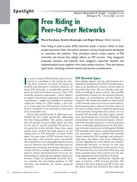 Free Riding Solutions In P2p Networks Pdf Peer To Peer Computer