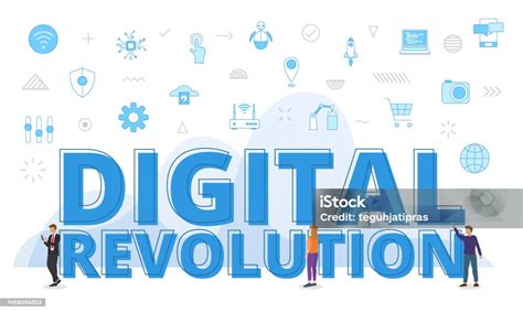 Konsep Revolusi Digital Dengan Katakata Besar Dan Orangorang