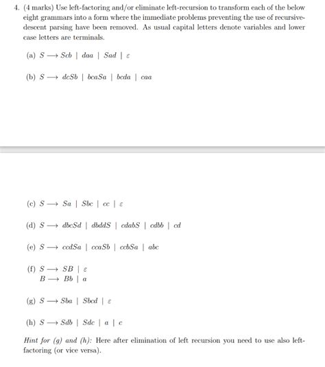 solved 4 4 marks use left factoring and or eliminate