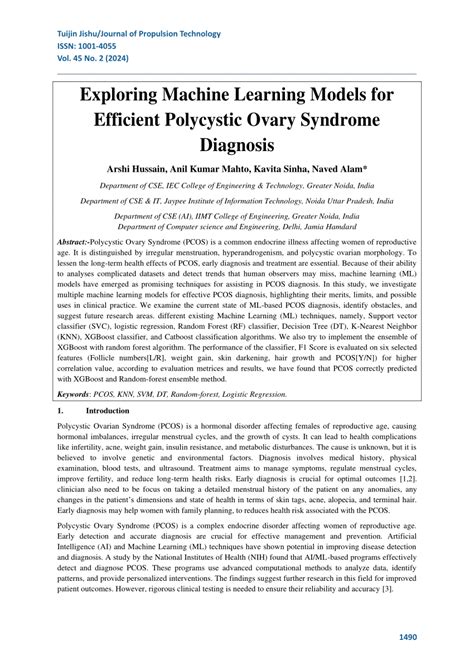 Pdf Exploring Machine Learning Models For Efficient Polycystic Ovary Syndrome Diagnosis