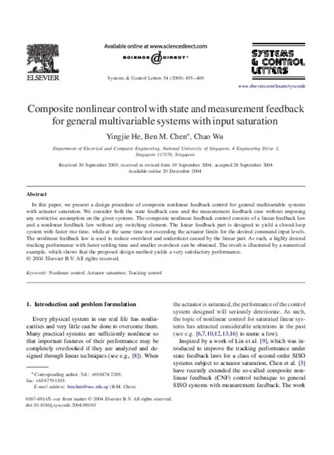 Pdf Composite Nonlinear Control With State And Measurement Feedback For General Multivariable