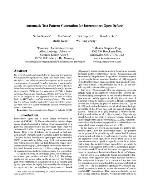 Pdf Automatic Test Pattern Generation For Interconnect Open Defects