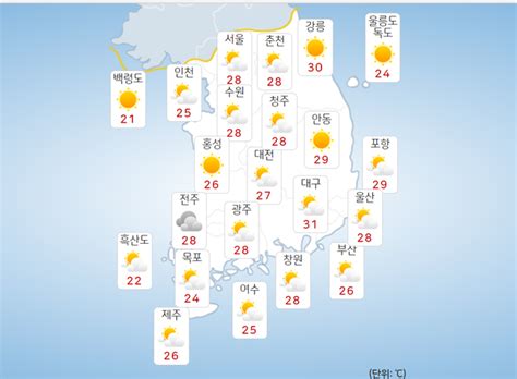 내일7일 날씨 대구·강릉 낮 최고 30도미세먼지 보통