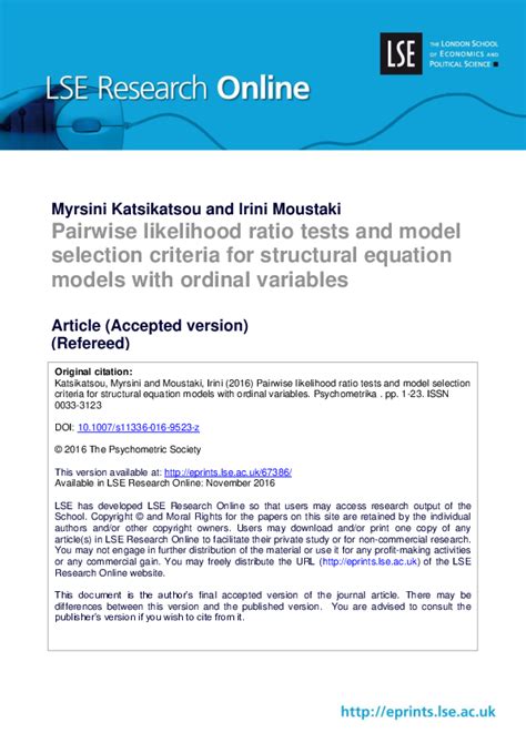 pdf pairwise likelihood ratio tests and model selection criteria for