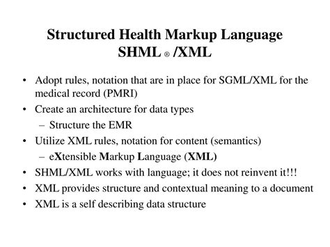 PPT STRUCTURED HEALTH MARKUP LANGUAGE SHML PowerPoint Presentation ID