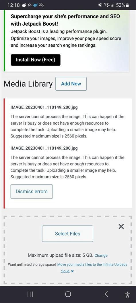 I Keep Getting This Error Regardless Of Image Size I Tried Resizing And Increasing The Upload