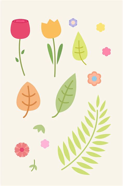卡通简笔插画手绘花朵树叶矢量免扣元素 花瓣网