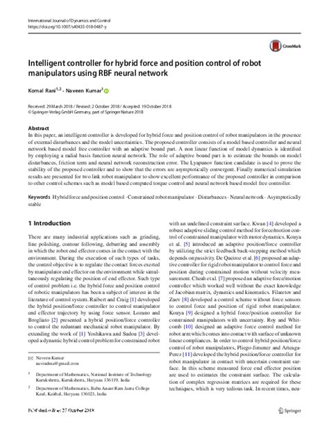 pdf intelligent controller for hybrid force and position control of