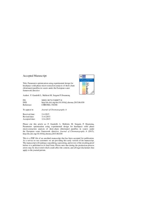 Pdf Parameters Optimization Using Experimental Design For Headspace Solid Phase Micro