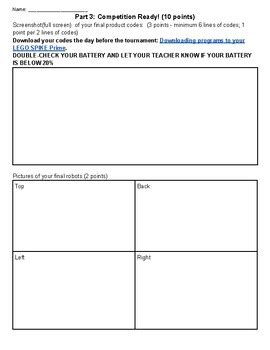 Sumobot Challenge Rubrics Included Lego Robot Spike EV Engineering