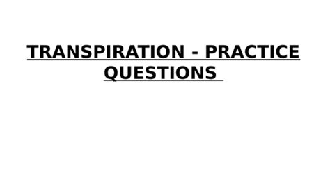 Igcse Biology Edexcel Factors Affcting Transpiration Teaching Resources