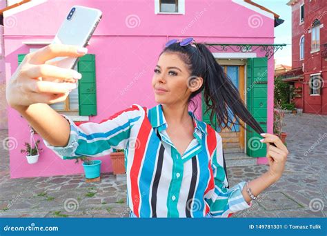 Pretty Young Woman In Glasses Making Selfie Stock Image Image Of
