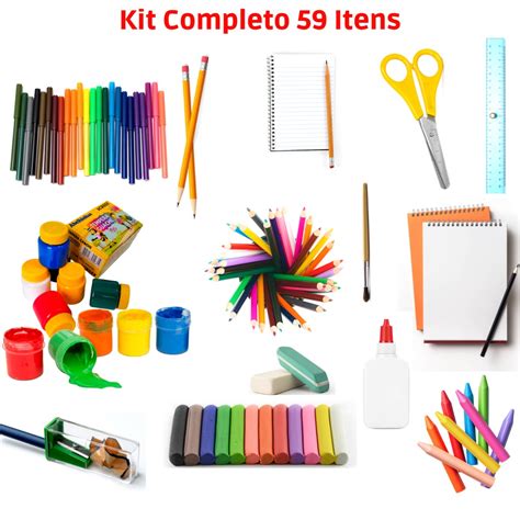 Kit Material Escolar Papelaria Material Escolar 59 Itens Lapis De Cor