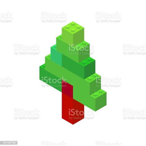 색깔의 플라스틱 블록으로 만든 흰색 배경에 등색 나무 어린이 디자이너 벡터 그림입니다 3차원 형태에 대한 스톡 벡터 아트 및