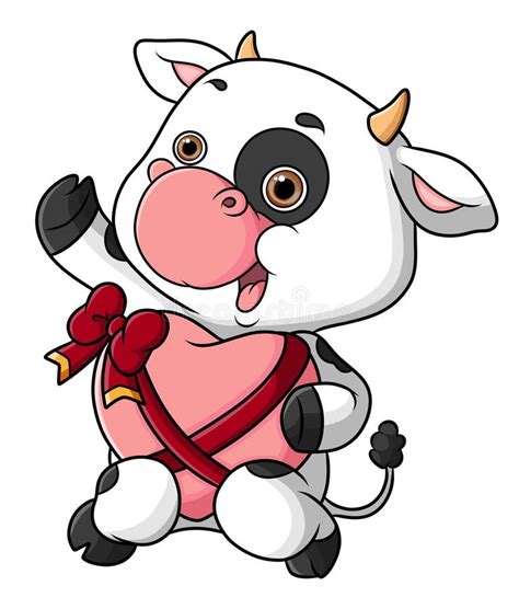 The Cute Cow Is Performing And Holding A Big Heart Love Stock Vector