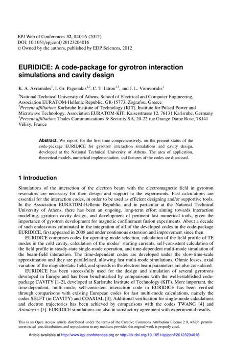 Pdf Euridice A Code Package For Gyrotron Interaction Simulations And Cavity Design