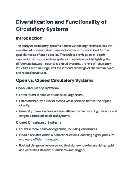 Circulatory Systems Evolution And Function Across Vertebrates