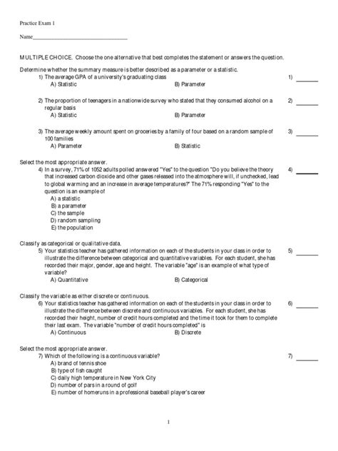 Practice Exam 1 Stats 1 Pdf Skewness Standard Deviation