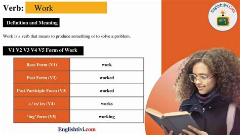 Work V1 V2 V3 V4 V5 Base Form Past Simple Past Participle Form Of Work Englishtivi