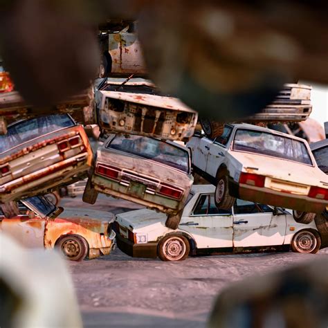Junkyard Discarded Cars Pile Low Poly M1 3d Model By Zurel