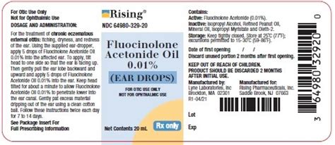 Fluocinolone Oil Drops 001 Dermotic 20ml Ndc 70752015920 Non