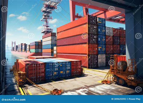 Container Terminal For Loading And Unloading Of Bulk Cargo By Ship Cranes And Grabs Stock
