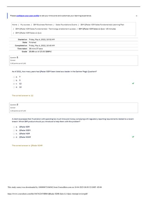 Ibm Qradar Xdr Sales L1 Quiz Attempt Review Pdf Pdf
