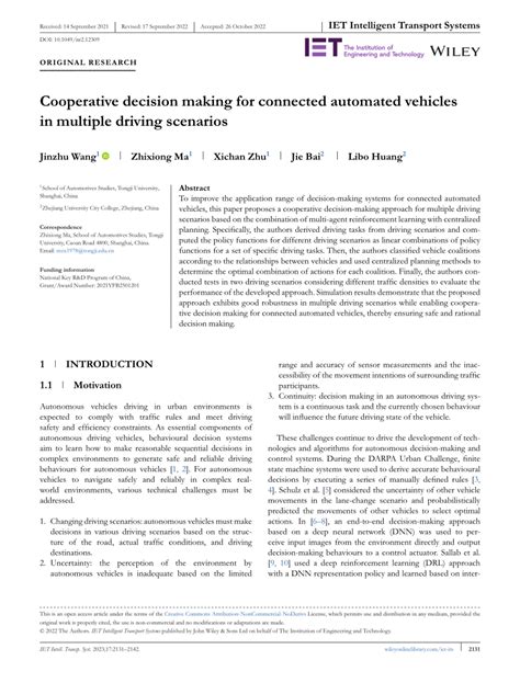 Pdf Cooperative Decision Making For Connected Automated Vehicles In