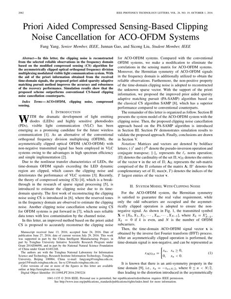 Pdf Priori Aided Compressed Sensing Based Clipping Noise Cancellation For Aco Ofdm Systems