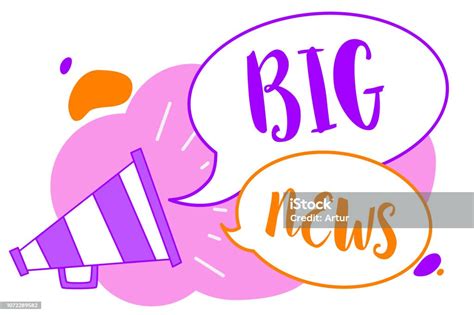 큰 뉴스를 보여주는 텍스트 기호 개념 사진 작업을 아무도 아는 아직 포터 기자 확성기 스피커 음성 거품 중요 한 메시지 말하기 큰소리에 대해 들었어요 0명에 대한 스톡 벡터