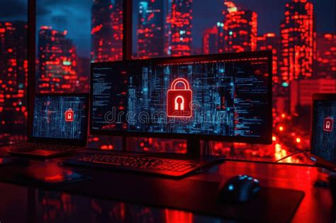Cybersecurity Measures In A Modern Office Digital Workspace Technology Urban Setting Close Up