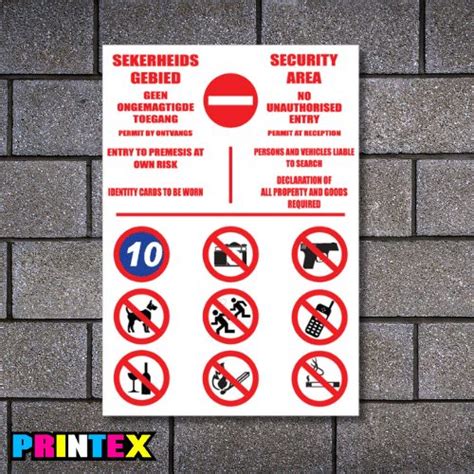 Security Area Rules Business Sign Security And Indemnity Signs Printex