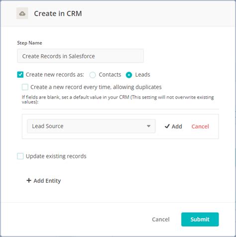Create In Crm Step Salesforce Act On Connect Home