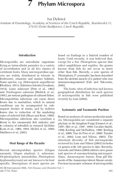 Phylum Microspora Fish Diseases And Disorders Volume 1 Protozoan