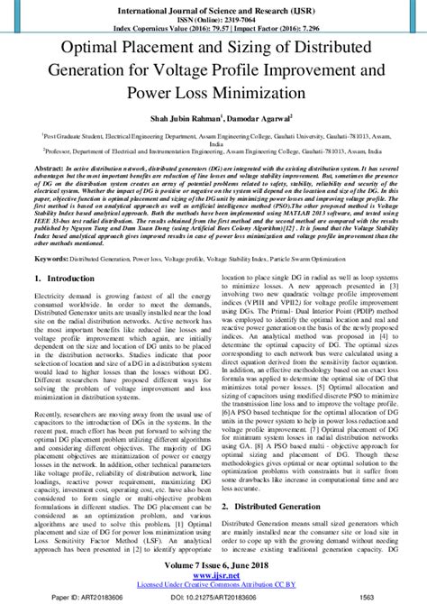 pdf optimal placement and sizing of distributed generation for voltage profile improvement and