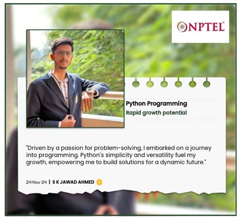 S K Jawad Ahmed On Linkedin Nptel Pythonprogramming Continuouslearning