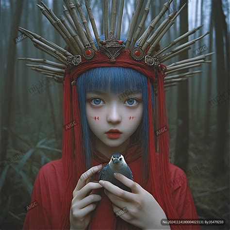 Ai创作图创意人像作品 Cg艺术 赤灵 怪谈 竹圣王 Cgi艺术品 超写实主义 原创厚涂 文创魔女 日本数码艺术 Cgi艺术 诡异魔幻 山神鬼怪 神秘诡异奇幻 妖王 昵图网