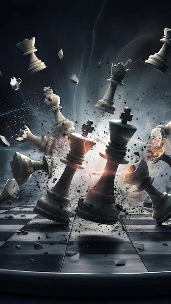 View Of Chess Pieces With Shatter Effect Premium Ai Generated Image